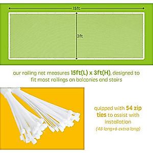 Banister Guard for Baby - 15ft x 3ft, Child Safety Net, Rail Balcony Banister Stair Mesh for Kids, Toys, Pets - White