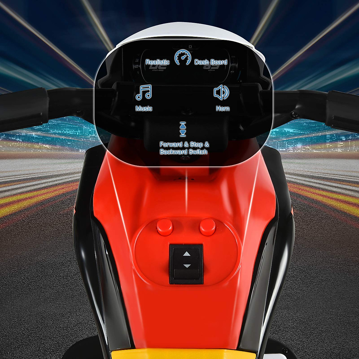 Costzon Toddler Motorcycle, 6V Battery Powered 3 Wheels Ride on Motorcycle with Cartoon Windshield, Music, Horn, Forward Backward Switch, Electric Motorcycle for Kids Toddlers Girls & Boys