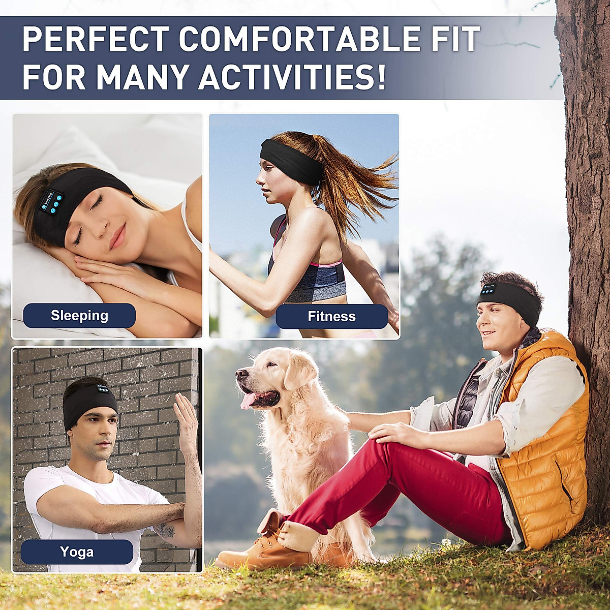 Navly Sleep Headphones Bluetooth Headband, Wireless Headband Headphones Headsets with Thin Speakers, Sleep Earbuds, Sleeping Headphones for Workout Running Yoga Sports Gift for Men Women