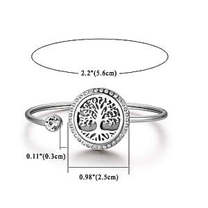 Cupimatch Adjustable Tree of Life Essential Oil Diffuser Bracelet, Stainless Steel CZ Aromatherapy Locket Bangle 8 Color Pads Jewelry Set for Women Girl Gifts (Tree)