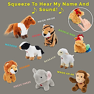 Talking Plush Animal Toys Set with Sound (Set of 8) | Jungle & Farm Talking Animals | Cow, Horse, Sheep, Rooster, Monkey, Lion, Tiger & Elephant Plush Toys for Boys & Girls