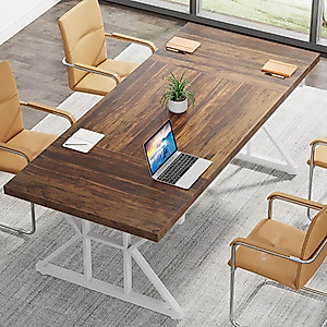 Tribesigns 6FT Conference Table, 70.86 L x 31.49 W x 29.52 H Inches Rectangle Meeting Room Table, Rustic Wood Seminar Table Executive Desk for Office, Conference Room(Brown/White)