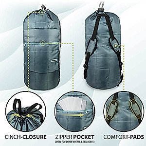 BROOKSTONE [EXTRA LARGE] Backpack Laundry Hamper, Easy to Carry and WATERPROOF, Dirty Clothes Duffle, Zipper Pockets for [Dryer Sheets], Use at Home or Dorm/College