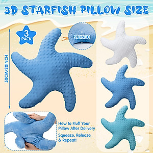 Fumete Starfish Plush Toy Pillow, 3 Pack, 20'' Stuffed Animal, Cute Coastal Decor for Kid Bedroom, Living Room, Sofa Couch (White, Green, Blue)