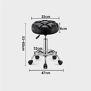 JHKZUDG PU Leather Round Rolling Stool with Wheels,360°Swivel Height Adjustable Stool Chair, Modern Round Rolling Stool with Footrest, for Home Work Spa Salon Massage Stools,Red