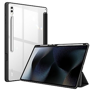Fintie Hybrid Slim Case for Samsung Galaxy Tab S10 Ultra 2024/ S9 Ultra 2023/ S8 Ultra 2022 14.6 Inch, Shockproof Cover with Clear Transparent Back Shell, Black