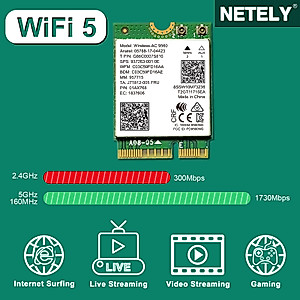 NETELY Wireless-AC 9560NGW NGFF M2 CNVI Interface CRF WiFi Adapter, Wireless-AC 2030Mbps (2.4GHz 300Mbps & 5GHz 160MHz 1730Mbps), Bluetooth 5.0, Intel Wireless-AC 9560NGW (Wireless-AC 9560NGW)