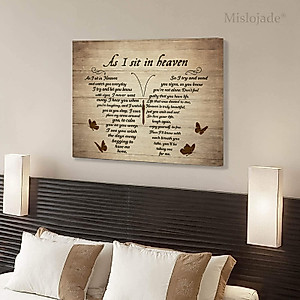 Butterflies Vintage Canvas Wall Art Canvas As I Sit in Heaven and Watch You Everyday Poem Painting on Canvas Wooden Background Rustic Inspirational Quotes Wall Art Paintings Quotes Poem Room
