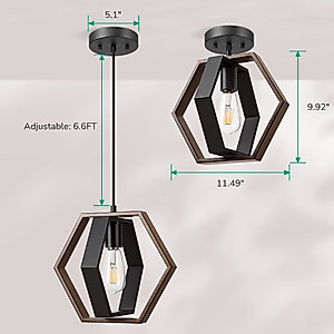 EDISHINE Pendant Lights for Kitchen Island, Farmhouse Hanging Light Fixture with Wood Grain and Black Finish, Adjustable Height Pendant Light for Kitchen Table, Hallway, Entry, cULus Listed