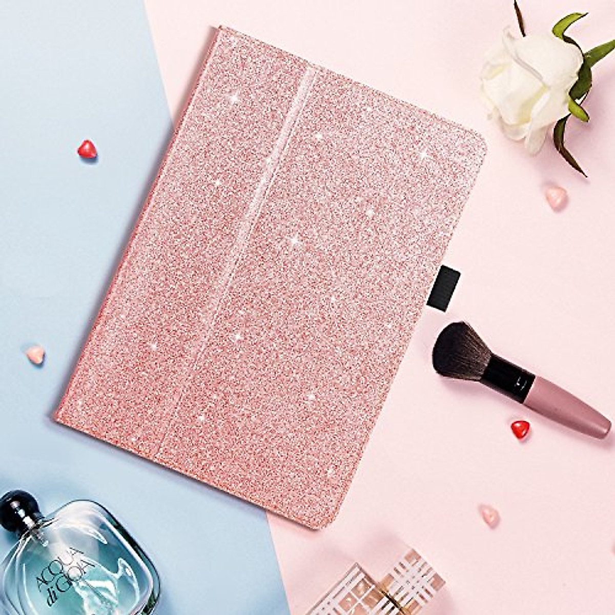 Fingic for iPad Mini 5 Case 2019, iPad Mini 1 2 3 Case with Pencil Holder Glitter Sparkle PU Leather Folio Stand Protective Cover with Auto Sleep/Wake for iPad Mini 5/3/2/1, Rose Gold