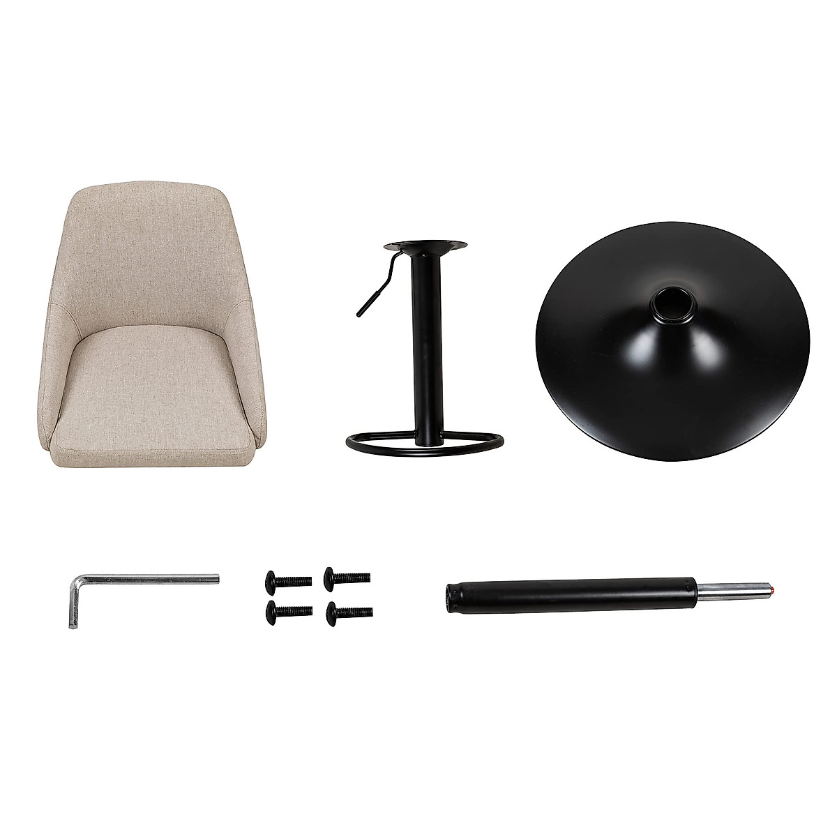 GIA Home Furniture Series Bar Height Adjustable and Swivel Metal Stool with Beige Linen Upholstered Seat, Black, Set of 2