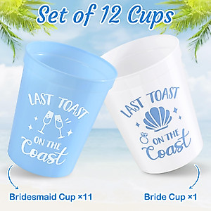 Tuitessine Last Toast On The Coasts Bachelorette Party Plastic Cups 12PCS Costal Stadium Cups Bridal Showers Party Favors Decorations Reusable Party Cups Supplies 16OZ