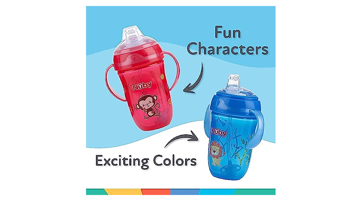 Nuby 2 Pack Comfort Trainer Cups with 360 Weighted Straw for Safe Drinking