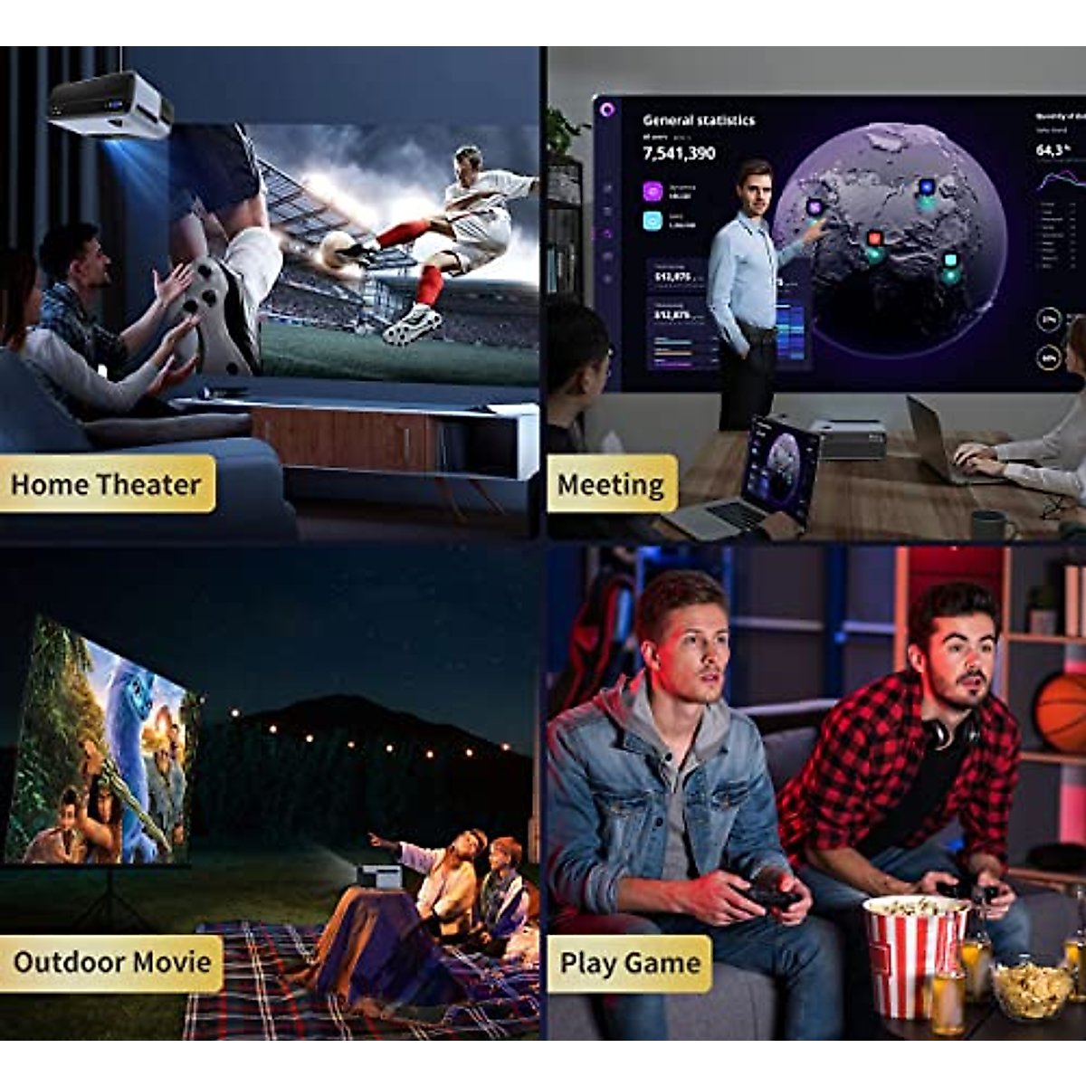EUG Mini Projector for iPhone iPad Laptop, Outdoor Portable Projector 4K with WiFi Bluetooth, 2023 Android Smart Projector with Apps, Native 1080P LED Movie Video Projectors for Home Theater Office