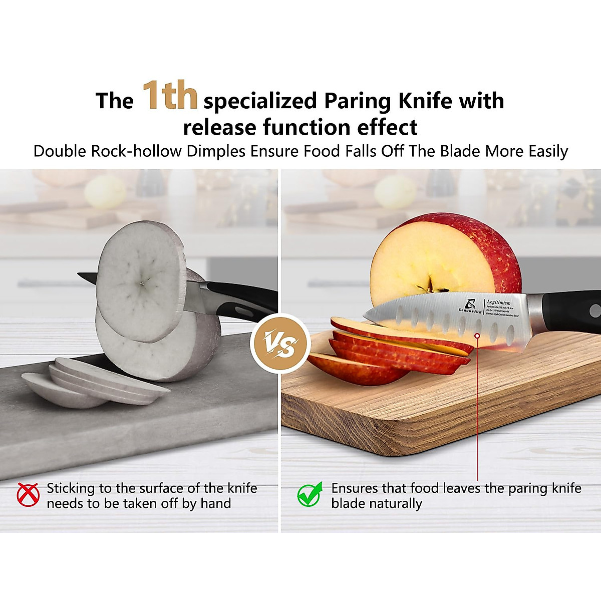 CoquusAid Paring Knife set, 2PCS small kitchen knife for fruit, 3.8 Inch Fruit knife and 2.75 inch Bird Beak peeling knife,Premium Germany Stainless Steel Ergonomic Handle,Elegant Black Ideal for Gift