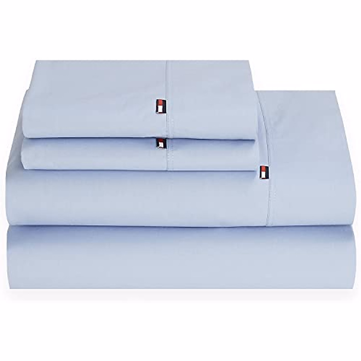 Tommy Hilfiger Signature Solid Sheeting 200 TC Set of 4 Sheet Set - 1 Flat Sheet, 1 Fitted Sheet & 2 Pillowcases, Queen Size, 100% Cotton (B Blue)