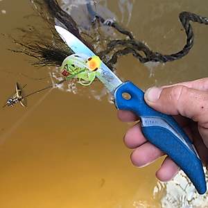 CUDA 3" Net Knife Saltwater & Freshwater Serrated Edge Titanium Bonded Stainless Steel Blade Knife with Non-Slip Scale Pattern Grip | Sheath Included