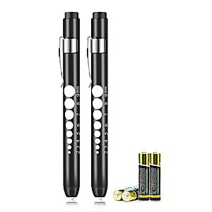Opoway Nurse Penlight with Pupil Gauge LED Medical Pen Lights for Nursing Doctors Batteries Free, Black 2ct.