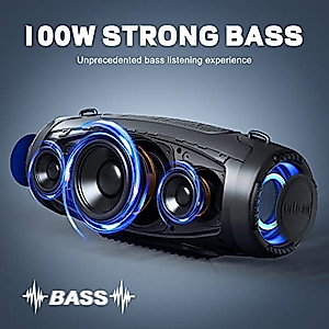 Ortizan Bluetooth Speakers Loud, 100W Powerful Sound and Monstrous Bass, IPX7 Waterproof/18H Playtime/Power Bank/True Wireless Stereo/LED Lights/Preset EQ, Portable Outdoor Speaker for Party, Camping