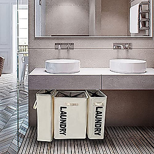 24Inch Slim Large Laundry Basket Collapsible Fabric Laundry Hamper Out Carrying Laundry Bag Tall Thin Dirty Laundry Hamper Basket Home Corner Bin（Beige）