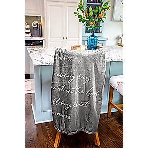 Double Creek Lightweight Scripture Throw Blanket Inspirational Verses Philippians 4:13, Luke 1:37, Proverbs 3:5, Comfort Blanket 50"x 60" Get Well Gift Men Women