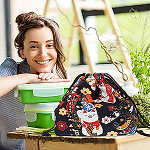 Healeved 2Pcs Japanese Style Lunch Bag Drawstring Lunch Bag Reusable Bento Box Bag Lunch Box Bag