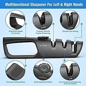Homly Knife Sharpeners with Adjustable Angle Knob, Multifunctional 3-Stage Sharpening, Polishing Kitchen Knife Sharpeners, Professional Knife Sharpeners with tungsten alloy, ceramic and diamond slots