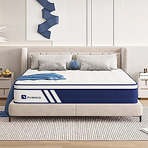 Avenco Queen Mattress 10 Inch, Hybrid Queen Size Mattresses in a Box with Gel Memory Foam, Individual Pocket Springs for Pressure Relief and Motion Isolation, Medium Firm Queen Bed Mattress