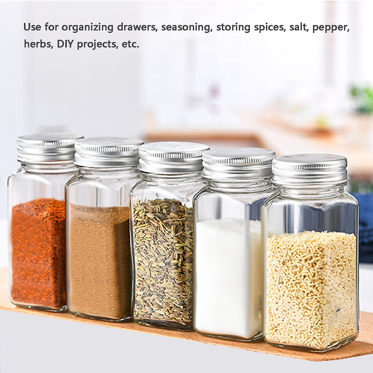 JZMYXA 2-Pack Glass Spice Jars Set, With Spice Labels, Chalk Marker, Funnel, Shaker Lids and Airtight Metal Caps Included, 4oz Empty Spice Bottles, Square/Cylinder (Square)