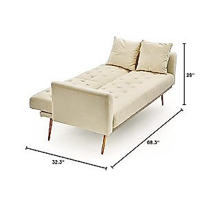 68.3" Loveseat Sofa Bed Convertible Sleeper Couch Daybed, Multifunctional Velvet Upholstered Folding Recliner, Splitback Small Futon Sofá Couches, 2 Seaters with Metal Legs&Two Pillows for Living Room