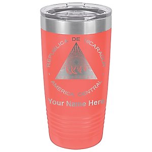 LaserGram 20oz Vacuum Insulated Tumbler Mug, Flag of Nicaragua, Personalized Engraving Included (Coral)