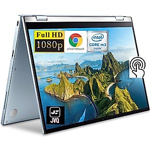 Asus Flip 2-in-1 14'' FHD Touchscreen Chromebook Laptop, Intel Core m3-8100Y(up to 3.4 GHz), 128GB Space(64GB eMMC+64GB Card),8GB RAM, Webcam, WiFi, Chrome OS, +JVQ MP Blue Silver 2X Storage