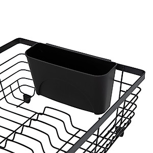Kitchen Details Flat Wire Countertop or Over The Sink Dish Drying Rack with Cutlery Basket, Black