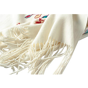 Urban CoCo Women's Embroidered Oversize Tassel Shawl Scarf Wraps for Women(Beige)