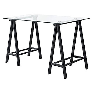 OSP Home Furnishings Middleton 47 Inch Desk with Clear Beveled Glass Top, Black Base