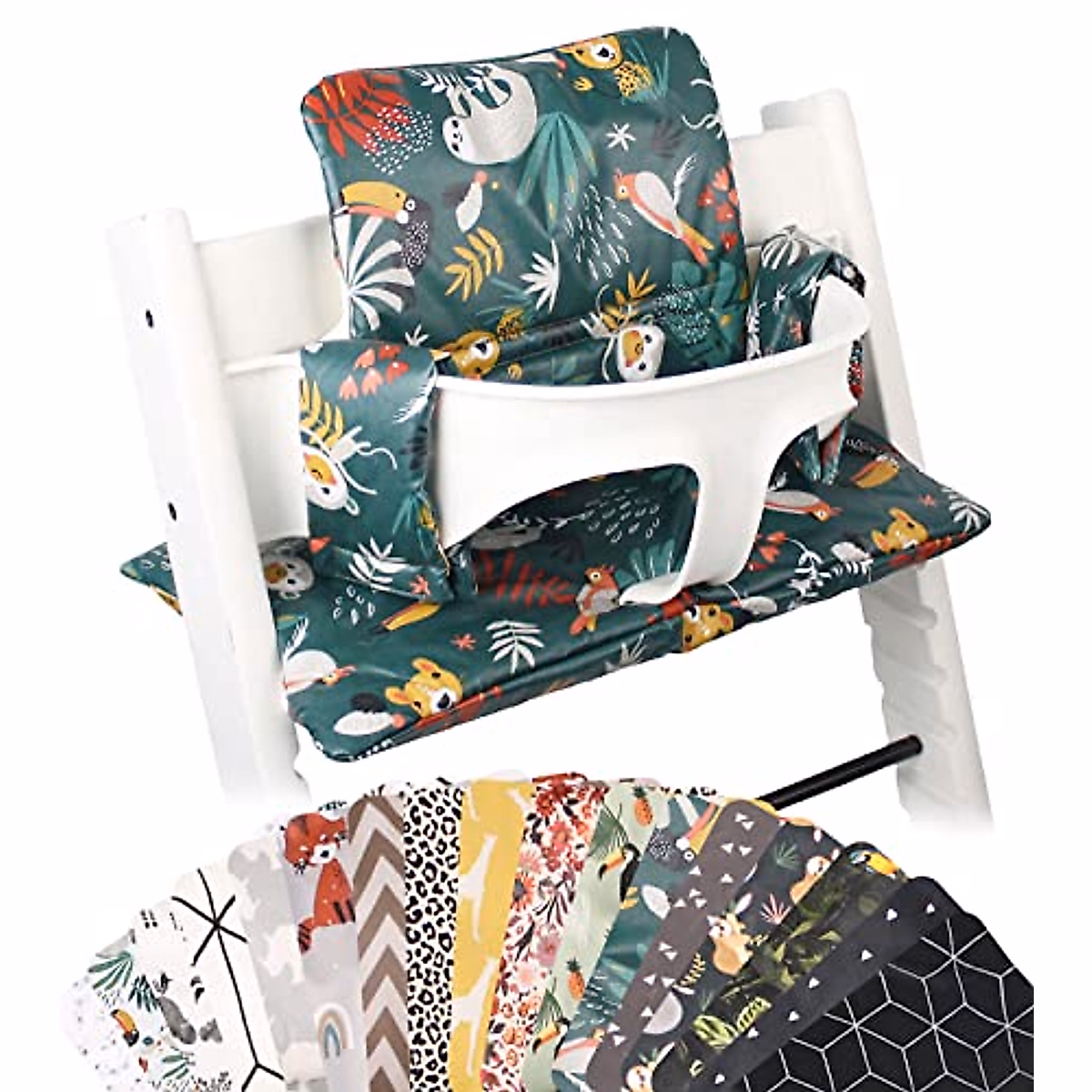 UKJE Cushion Compatible with Stokke Tripp Trapp - Soft Seat Cushion for Infants, Babies & Toddlers, High Chair Accessories, Cotton Fabric Insert, Easy to Install, Handmade in Europe (Green Monkey)