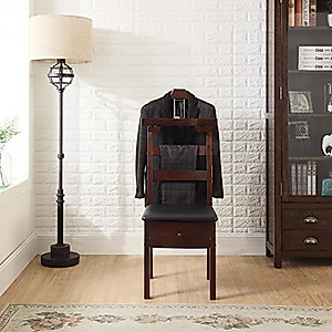 Proman Products Manhatten Chair Valet VL36654 with Drawer, Hanger, Trouser Bar and Tie & Belt Bar, 19" W x 24" D x 43" H, Dark Walnut