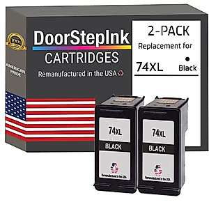 DoorStepInk Remanufactured in The USA Ink Cartridge Replacements for HP 74XL 74 XL 2 Black CB336 for HP Deskjet D4260 D4263 D4268 OfficeJet J5725 J5730 J5735 PhotoSmart C4200 C4205 C4210 C4225