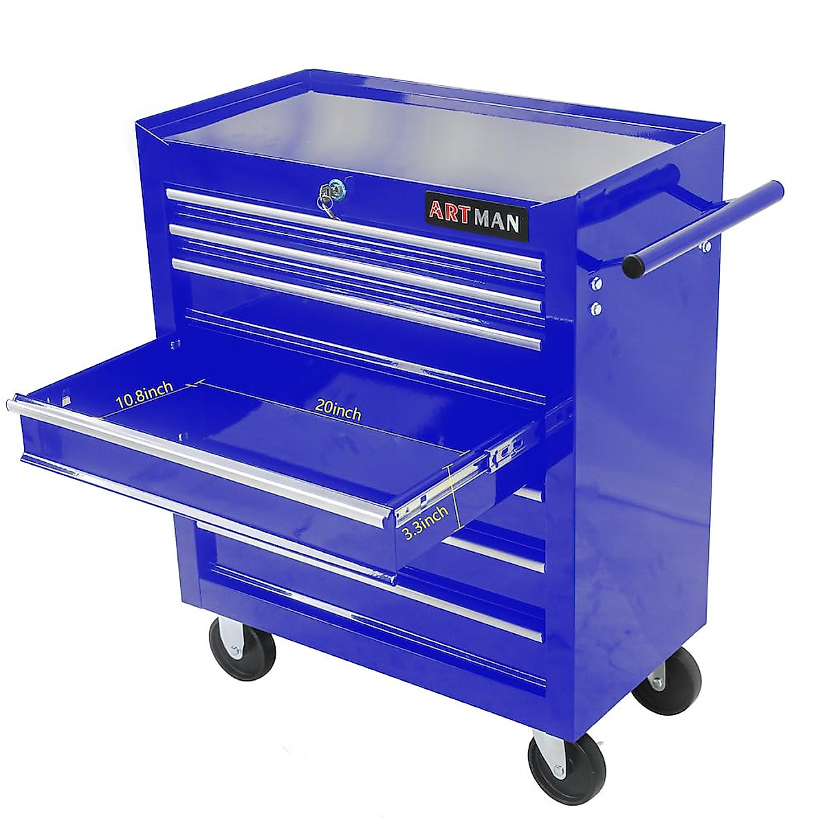Rolling Tool Cart with Drawers and Wheels Mechanics Tool Cabinet Heavy Duty Lockable Tool Chest Multifunctional Tool Cart (7 Drawers, Blue)