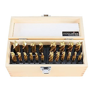 Accusize Industrial Tools 20 Pc Hss Tin Coated End Mill Set, 2 Flute and 4 Flute, Cutting Diameter from 3/16'' up to 3/4'', 1810-0100