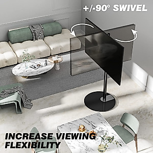 Rfiver Swivel Floor TV Stand with 90 Degree Swivel for 32-65 inch LCD LED TV, Modern Simple Design Black Corner TV Floor Stand with Round Glass Base, VESA 400x400 mm