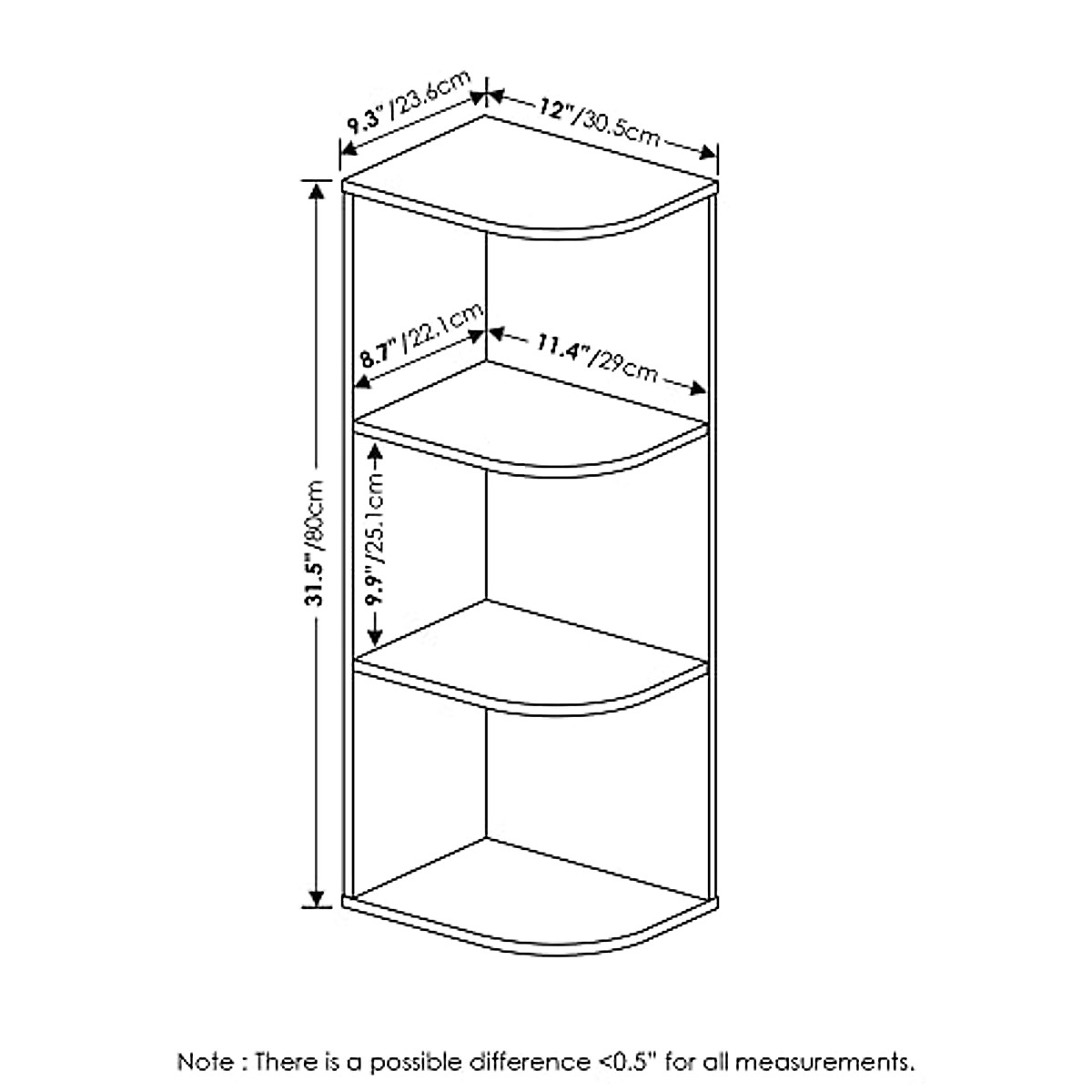 Furinno Pasir 3-Tier Corner Open Shelf Bookcase, White