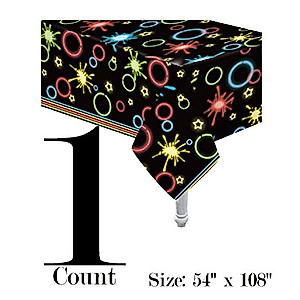 Serves 30 Complete Party Pack Neon Glow Party Supplies 9" Dinner Paper Plates 7" Dessert Paper Plates 9 oz Cups 3 Ply Napkins 1 Table Cover Size: 54" x 108" Neon Glow Party Theme