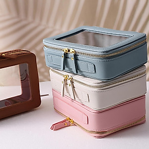 SANHECUN Toiletry bag waterproof cosmetic organizer with handle large opening for travelling (Pink)