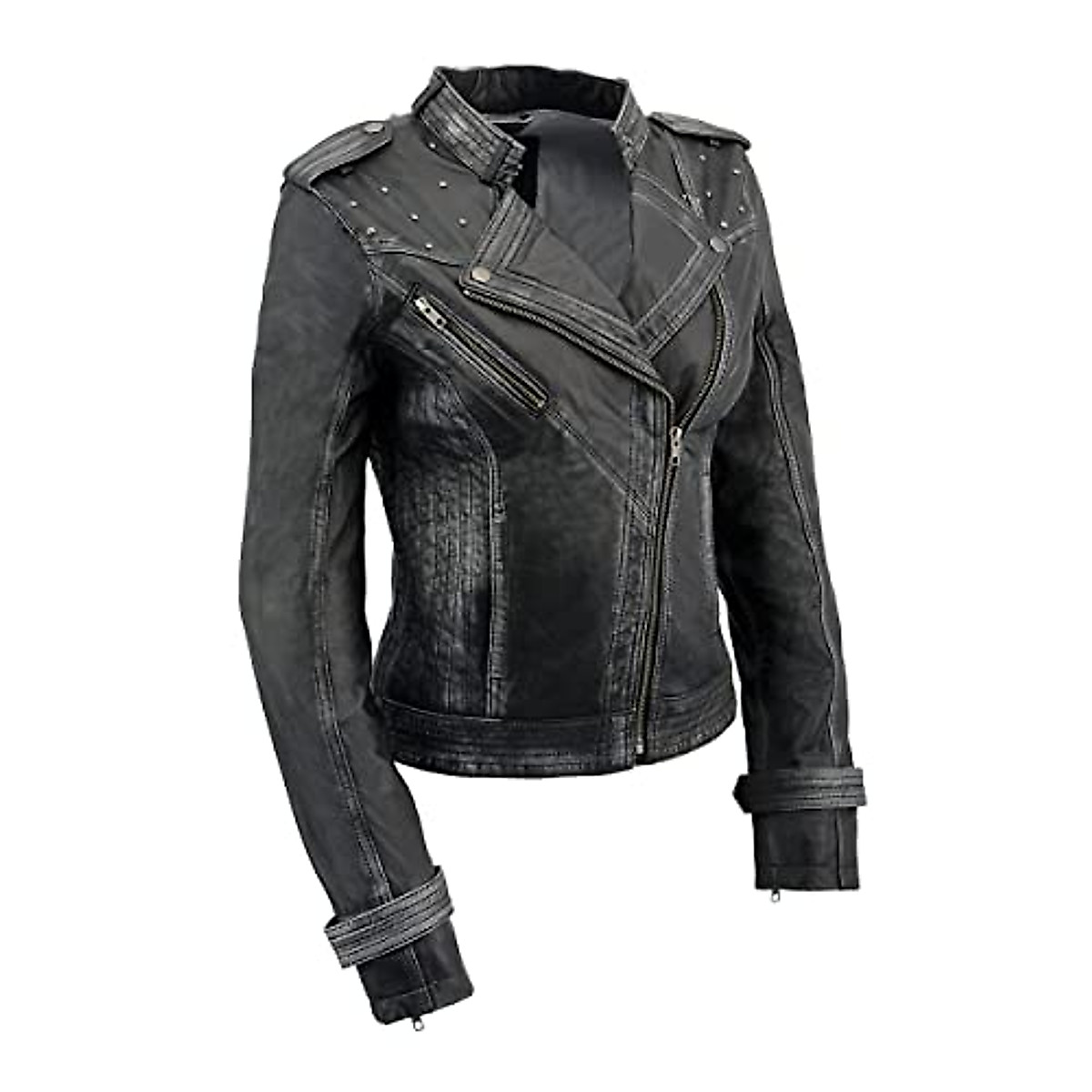 Milwaukee Leather SFL2840 Women's Black Sheepskin Leather Jacket Asymmetrical Zipper - Medium