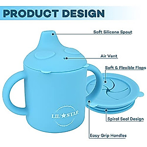 LIL' STAR Silicone Sippy Cup and Snack Cup 2-in-1 | 5oz Sippy Cups for Baby 6+ Months | Spill Proof Sippy Cups for Toddlers | Soft Silicone Baby Training Cup with Handles | BPA Free (Blue)