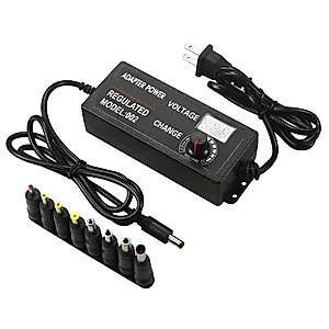 Universal Adjustable AC/DC Switching Power Adapter,AC to DC Power Supply Adapter 3-12v 5A Switching Adjustable Output with Multiple Tips,Black