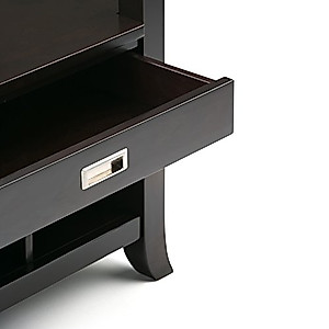 SIMPLIHOME Sea SOLID WOOD 48 inch Wide Entryway Storage Bench with Two Drawers with Metal Drawer Glides and Five Shoe Storage Cubbies, Multifunctional Transitional in Espresso Brown