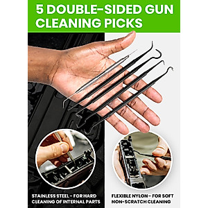 Gun Cleaning Supplies Kit 12 in 1 Universal Gun Cleaning Kit Incl. Gun Cleaning Patches, 6-inch Gun Cleaning Swabs, Double Head Gun Cleaning Brush, Cleaning Picks, Finishing Gun Cloth, Oil Applicator