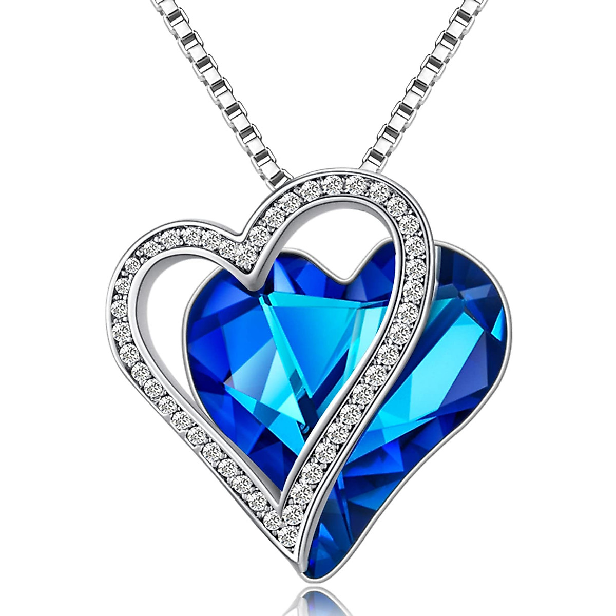 Sumonyo Love Heart Pendant Necklaces for Women Crystals Jewelry Gifts for Women Her Girlfriend Mother's Wife Christmas Birthday Anniversary Valentines Day Sapphire Blue